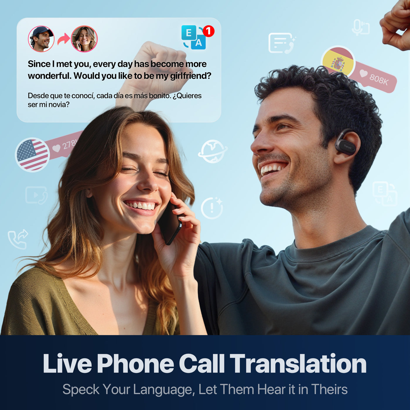 TransAI GO1 Real-time Open-Ear Translator Earbuds Free Shipping